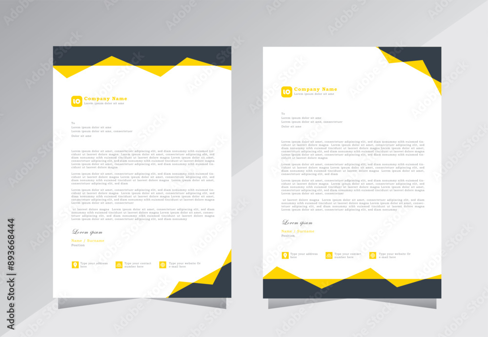 yellow color Letter Head Template with standard sizes with pattern ...