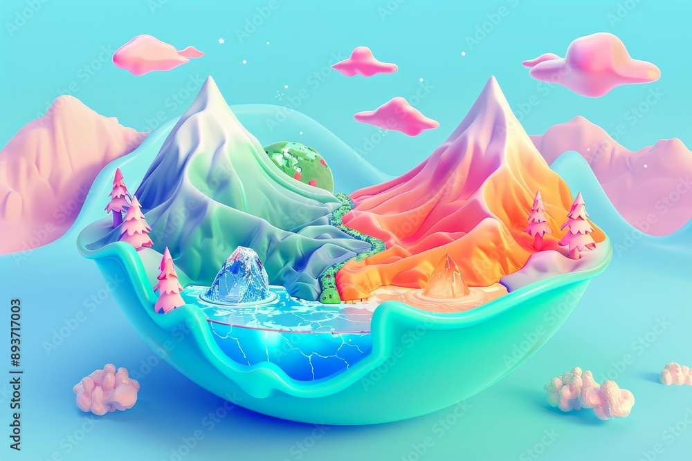 Planet Earth with climatic zones and volcanoes. Cartoon illustration of ...