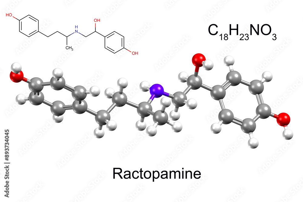 Chemical formula, structural formula and 3D ball-and-stick model of an ...