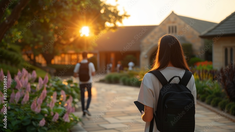 Prestigious academy courtyard, mentors guiding students through digital ...