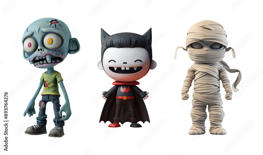 Cartoon Halloween Characters: Vampire, Zombie, and Mummy, Isolated on ...