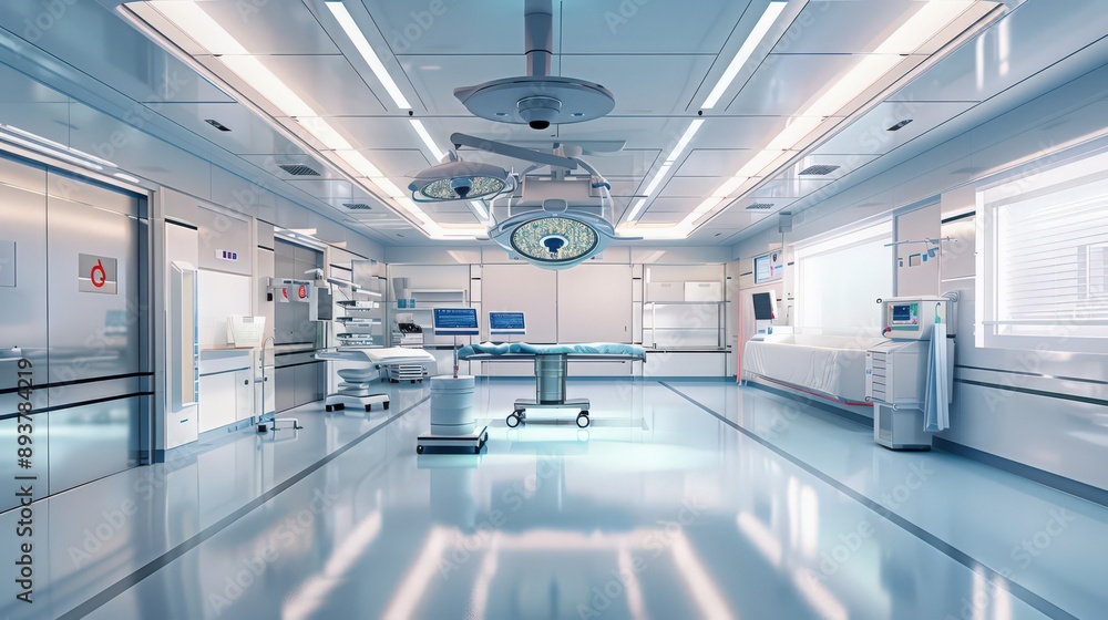 A spacious operating room with advanced air filtration and ...