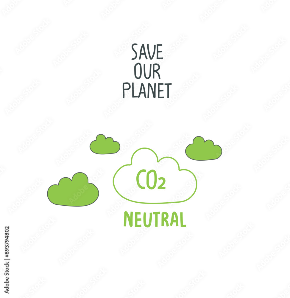 Hand drawn cartoon sketch of Carbon emissions reduction sign with ...
