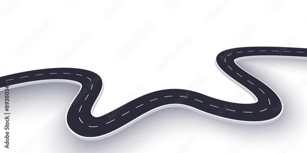 3d winding road on a white isolated background. Road way location ...
