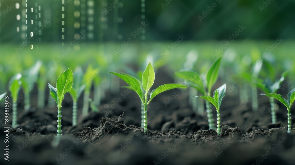 Genetic engineering in agriculture, front view, depicting enhanced crop ...