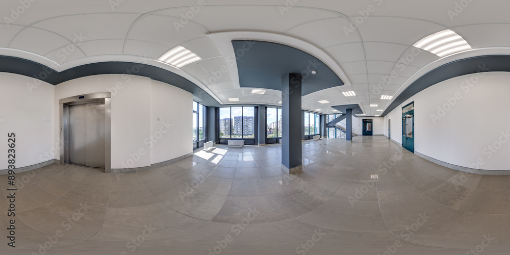 hdri 360 panorama in empty modern hall with columns, doors and ...