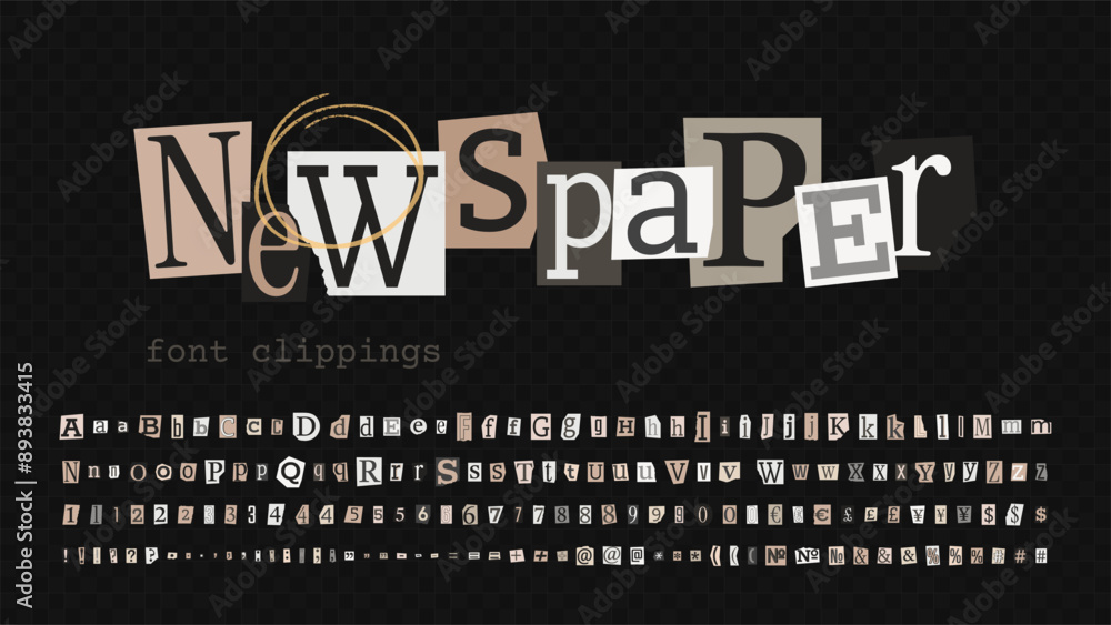 Vintage Newspaper Ransom Note Fonts. Collage cutout detective letters ...