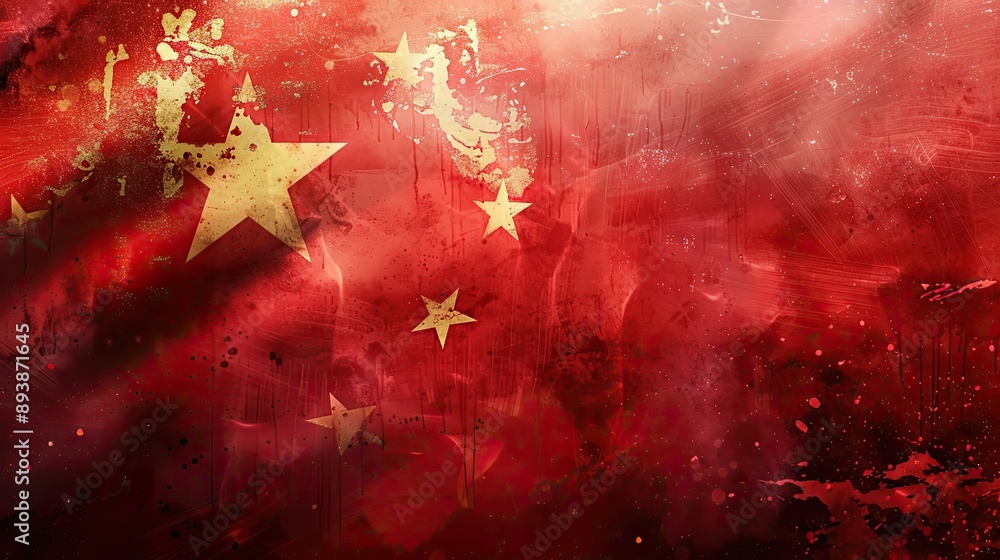 China's flag-inspired background with rich red tones and golden points ...