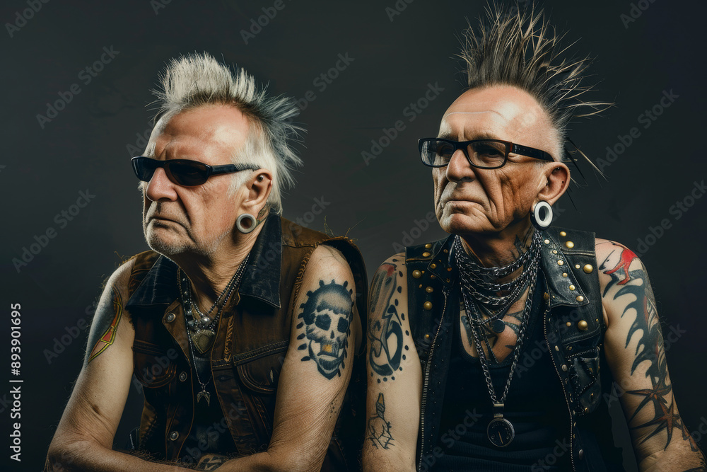 Another view of two elderly men donning punk attire and hairstyles ...