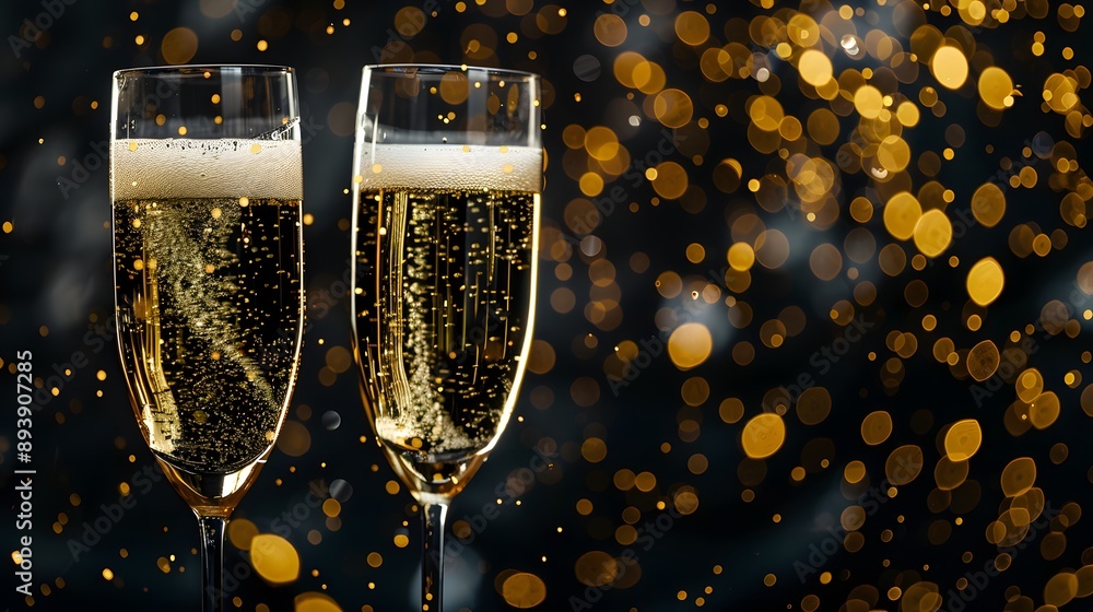 Two elegant champagne flutes filled with sparkling champagne against a ...
