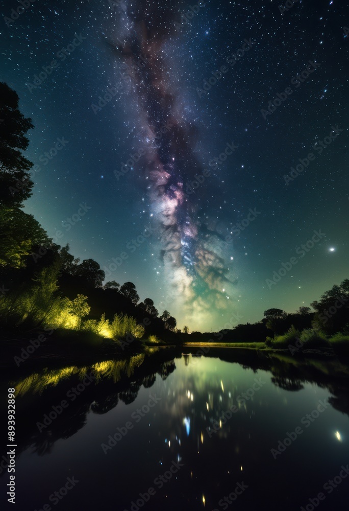 twinkling stars reflected serene water tranquil night sky reflection ...