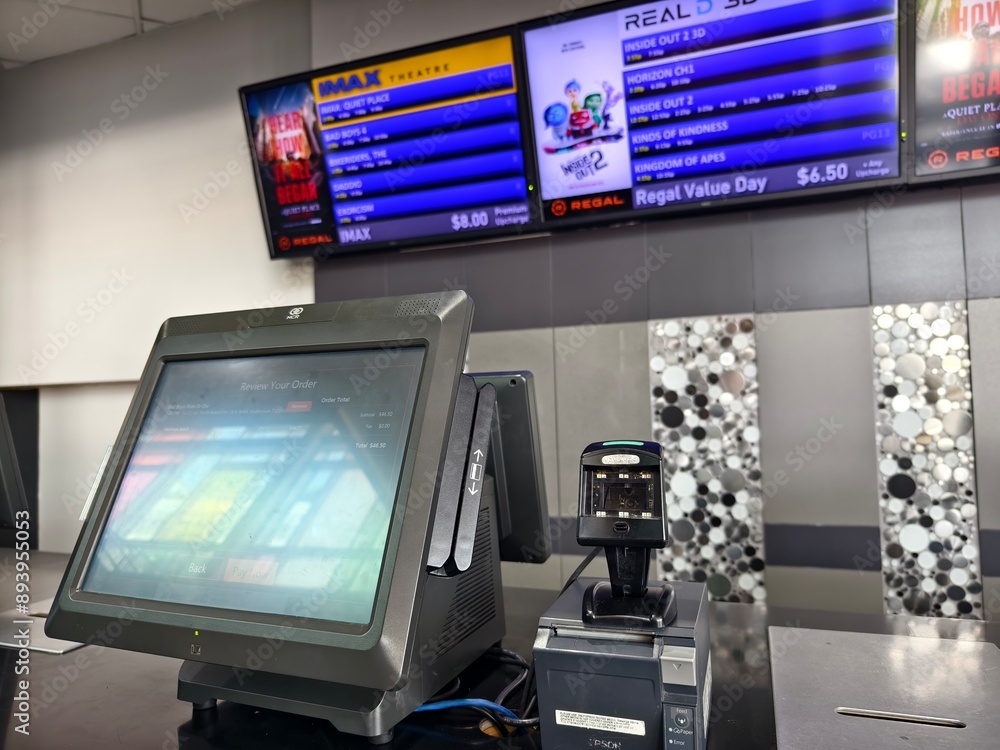 Miami Beach, Florida - July 02, 2024: Movie theater ticket counter with ...