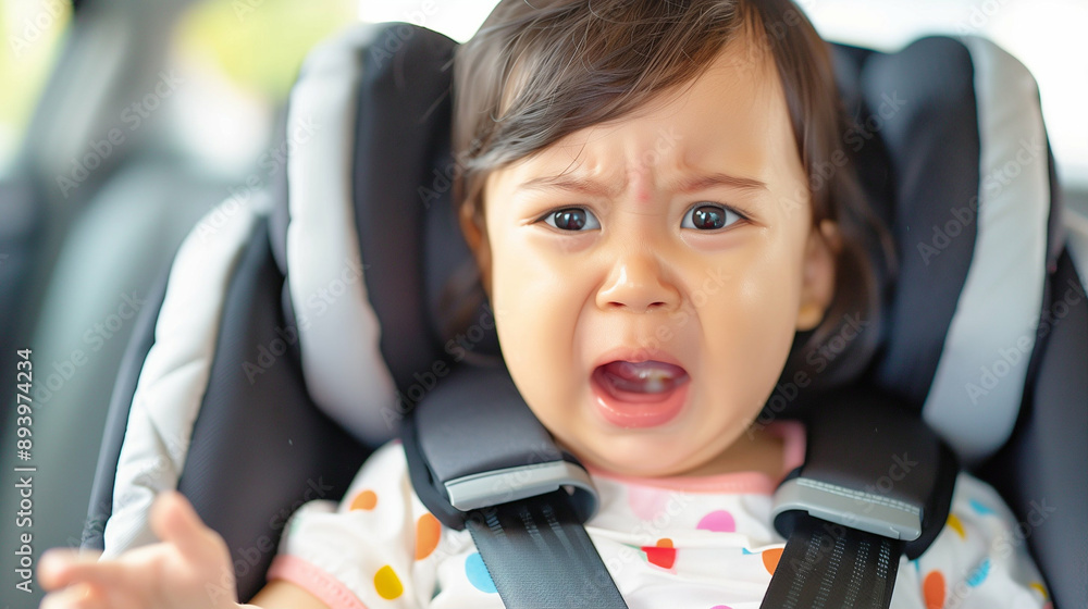 Crying Baby in Car Seat – Adorable Toddler Expressing Emotions with ...