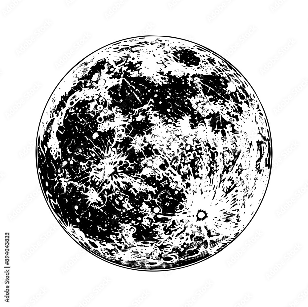 Full Moon Black And White Outline Hand Drawn Full Moon Monochrome