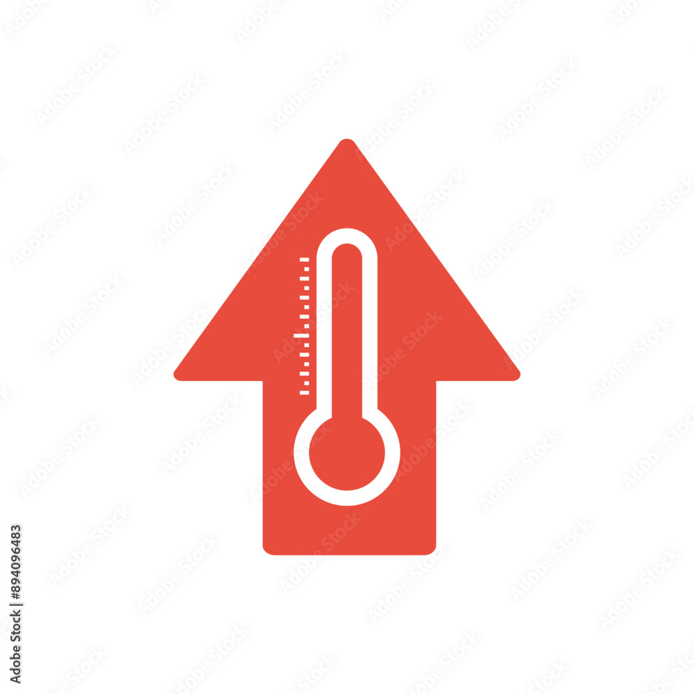 red up arrow with thermometer sign, climate control, weather change ...