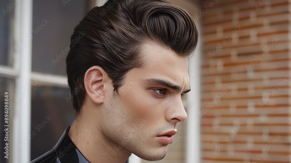 Classic pompadour hairstyle for men with high volume and slicked-back ...