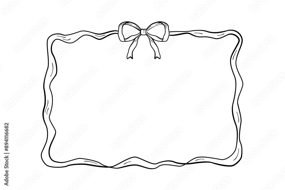 Black bows frame, Hand drawn ribbons border illustration. Stock Vector ...