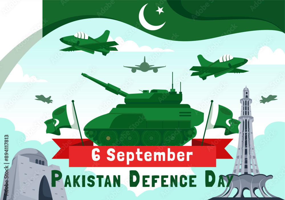 Pakistan Defence Day Vector Illustration on 6th September featuring ...