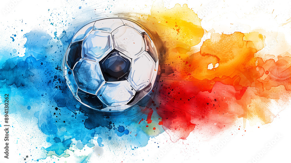 Watercolor splash art style soccer ball isolated on transparent ...