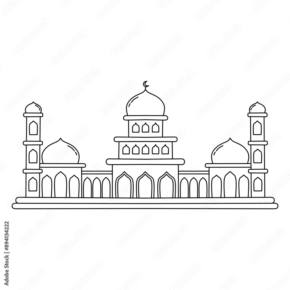 Mosque islamic building line art for coloring page activity Stock ...