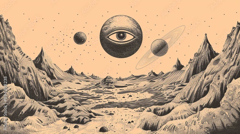 Nostalgic pointillism scenery featuring a 1960s or 1980s inspired ...