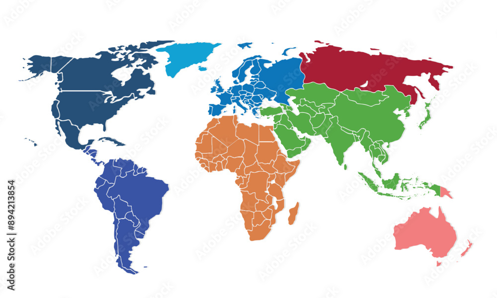 World map with individual colors,isolated on white background for ...