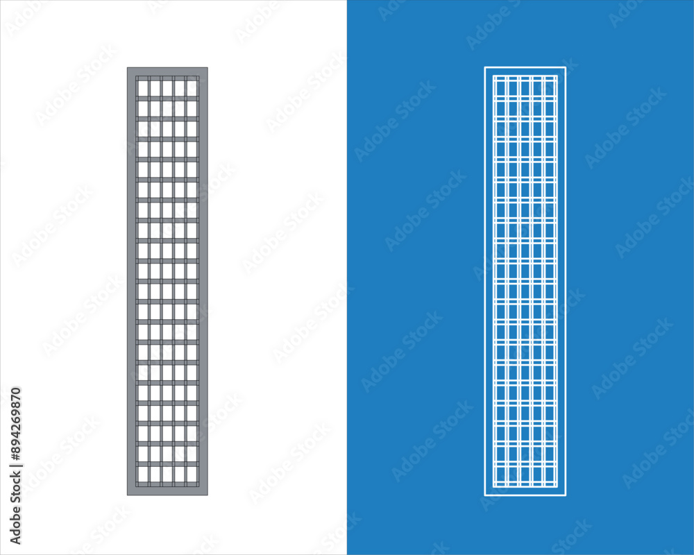 Technical and architectural wireframe blueprint for drainage systems' perforated metal drain ...