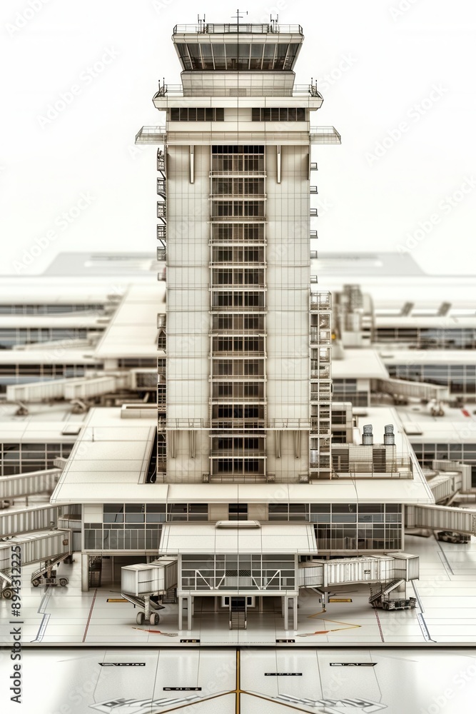 Cutaway of an airport showing terminals, gates, and control tower Stock ...