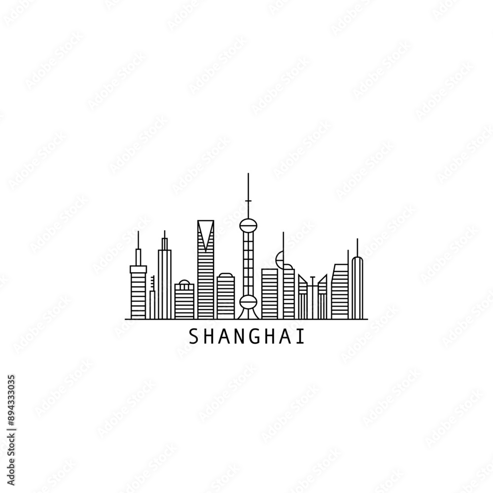 Shanghai skyline city panorama vector flat modern logo, icon. China ...