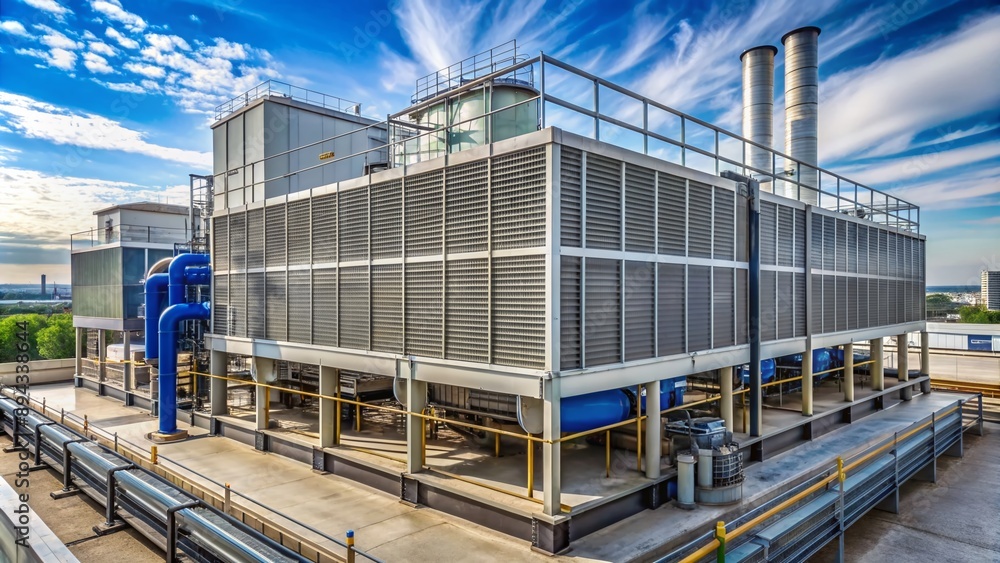 Large industrial cooling tower with water chiller air conditioning unit ...