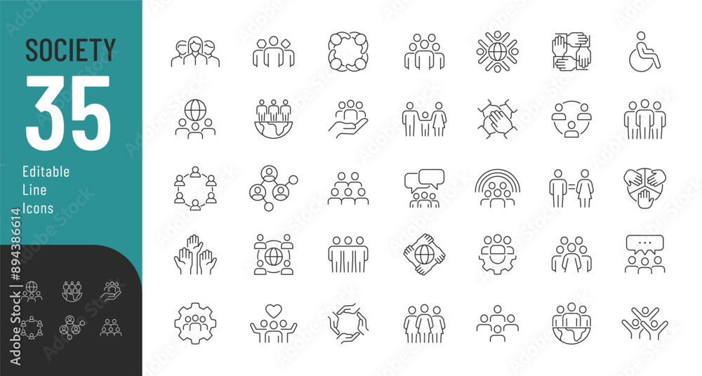 Society Line Editable Icons set. Vector illustration in modern thin ...