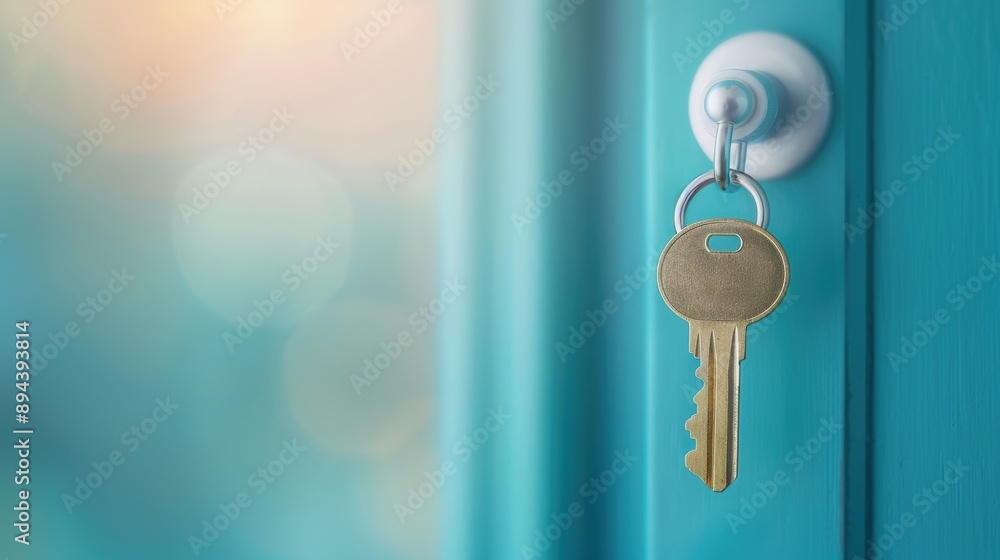 A detailed image of an office key inserted into a commercial door lock ...