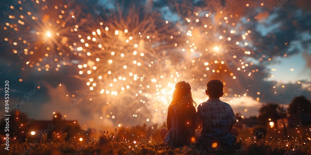 Family enjoying fireworks display for National Fireworks Day, August ...