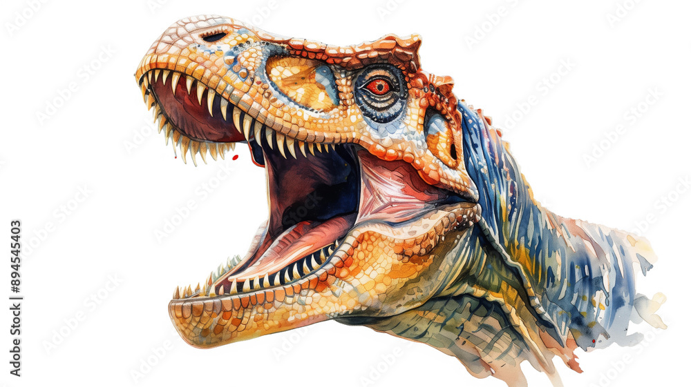angry dinosaur tyrannosaurus watercolor illustration head of ...