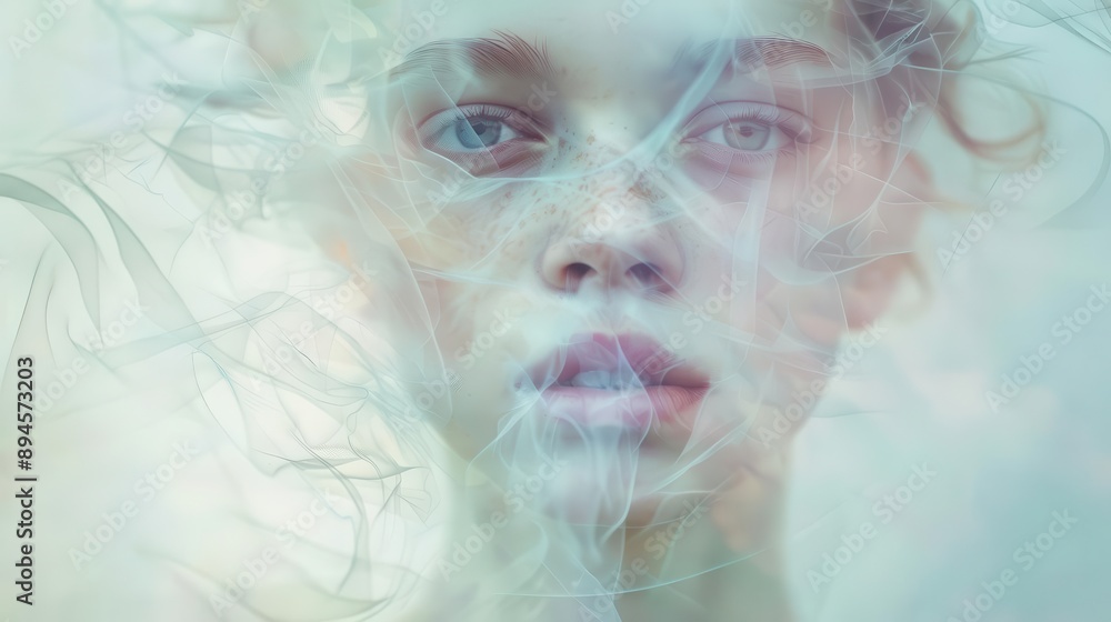 ethereal portrait series depicting translucent overlapping faces soft ...