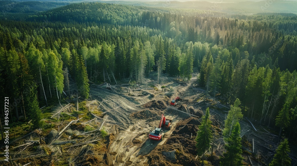 Ilustración de Stock Create an aerial view image of a forest showing ...