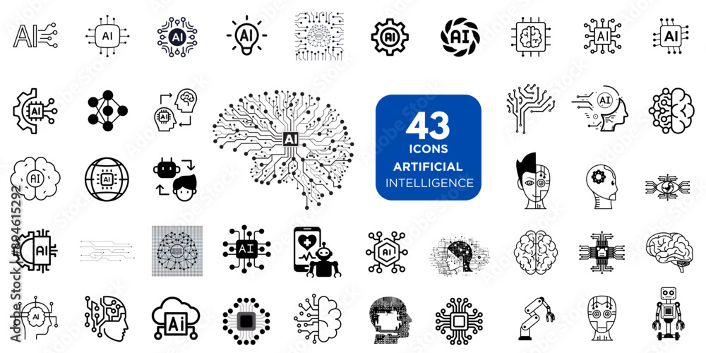 Artificial intelligence set of web icons in line style. AI technology icons for web and mobile ...