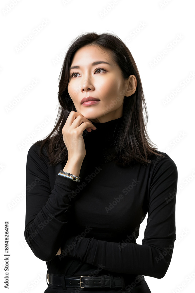 Woman thinking while looking up,doubtful and hesitant,transparent ...