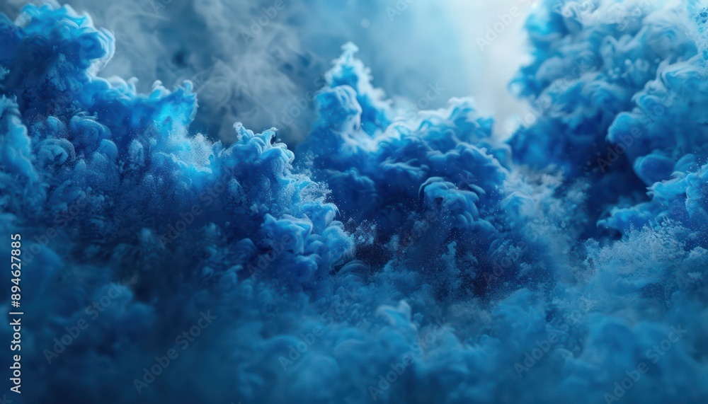 Abstract Blue Dye Cloud Formation on Modern Surface, Azure Dye ...