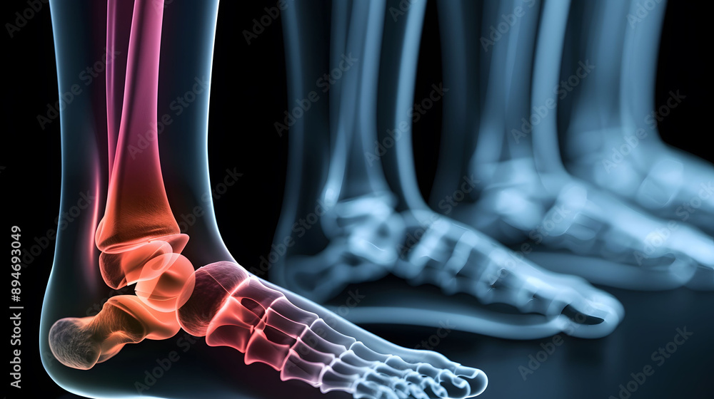 Detailed X-ray view of a human foot highlighting the ankle joint and ...