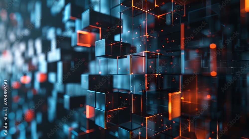 Virtual render of voxel artificial cubes in 3D, futuristic pixel ...