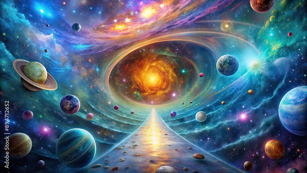 Psychedelic image of a cosmic journey through multiple universes ...