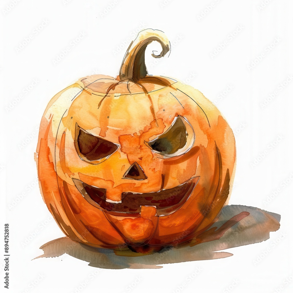 a Carved Pumpkin Jack-o'-lantern clipart, watercolor clipart ...