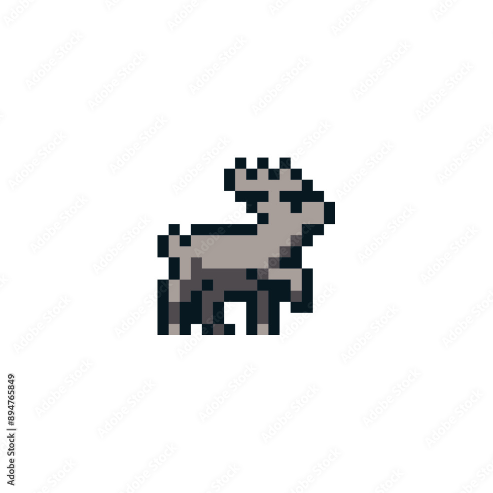Elk moose with horns pixel art icon, stag deer isolated vector ...