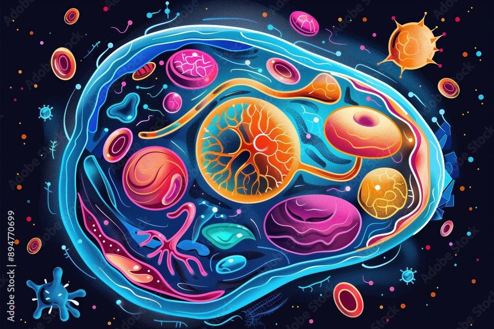 Human cell structure, organelles functions, detailed flat design ...