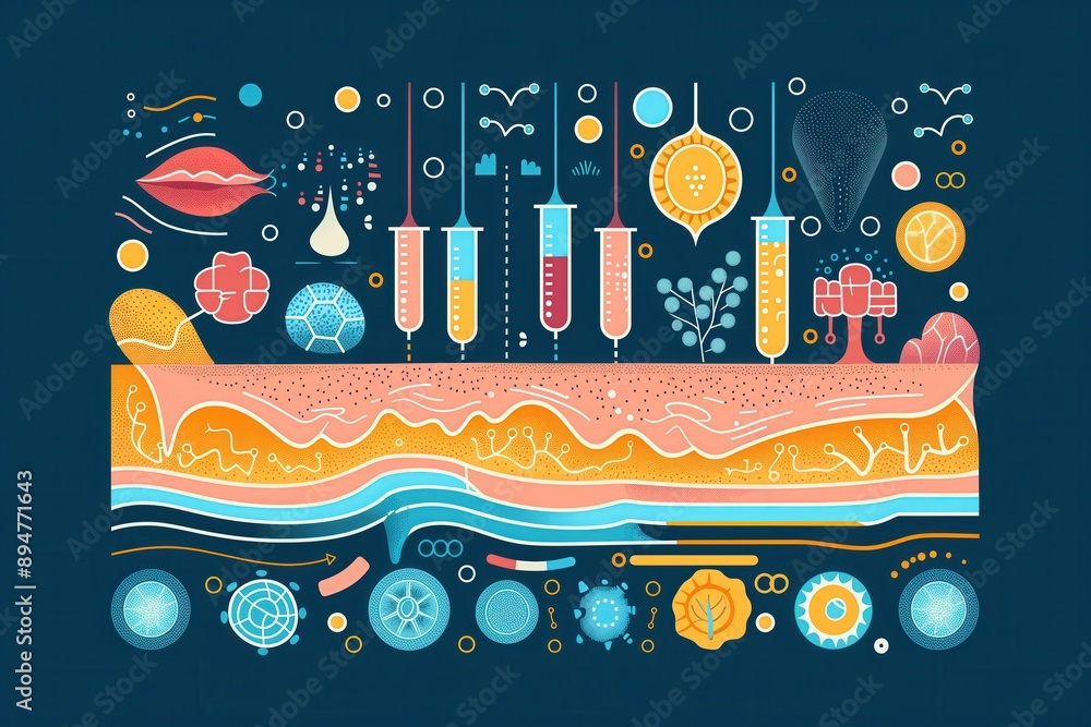 Skin protection, barrier functions, detailed flat design illustration ...