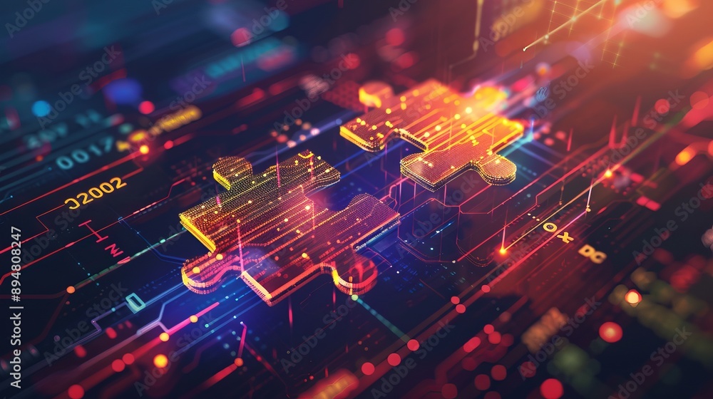 Digital representation of API integration concept with two interlocking ...
