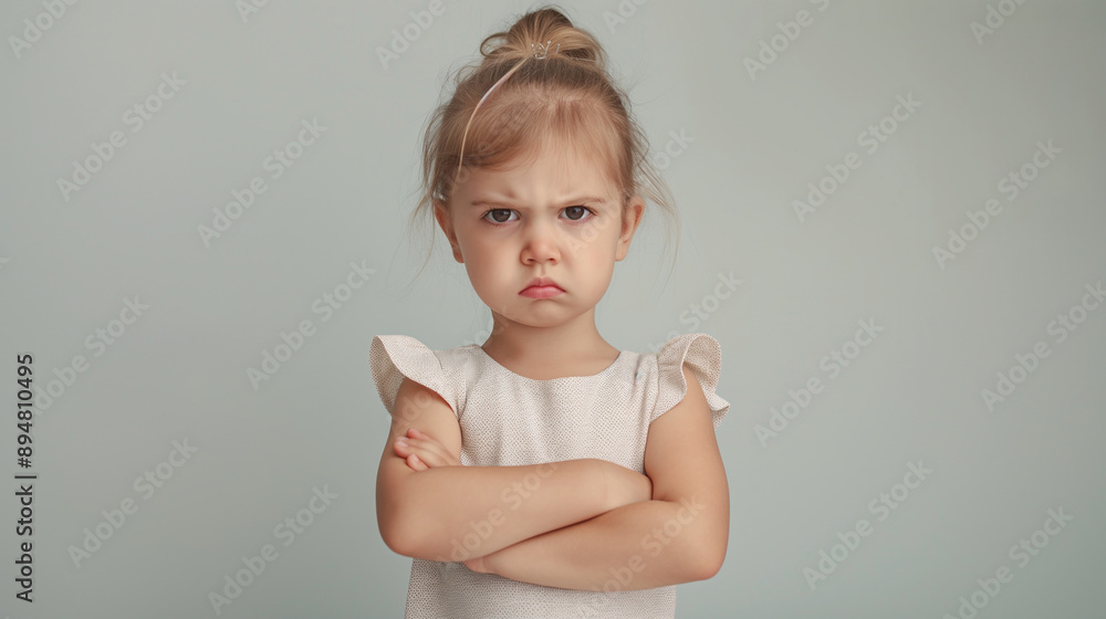 Upset female kid with arms crossed, glaring at the camera with an angry ...