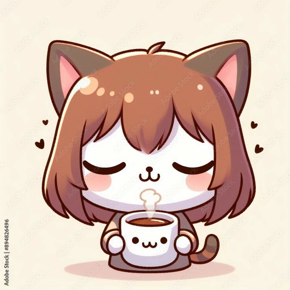Cute anime chibi whimsical illustration illustration of kitty cat ...