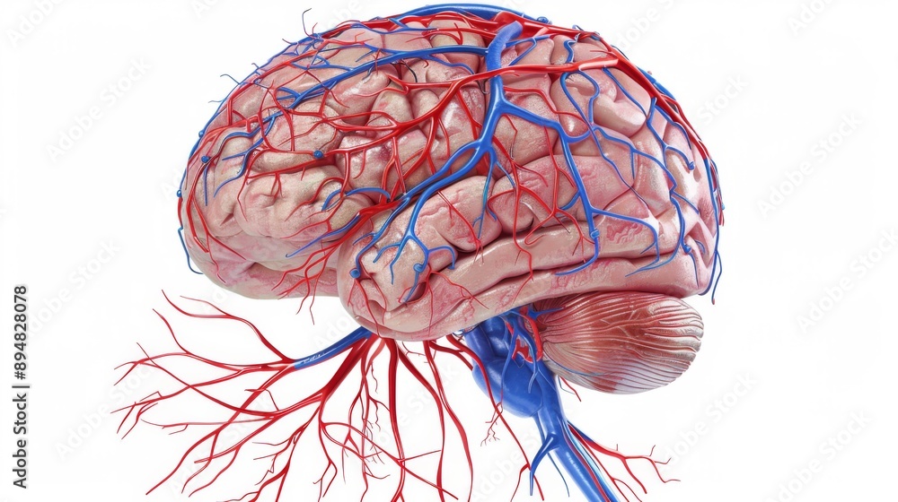 Diagram of veins in the human brain, illustrating the complex blood ...